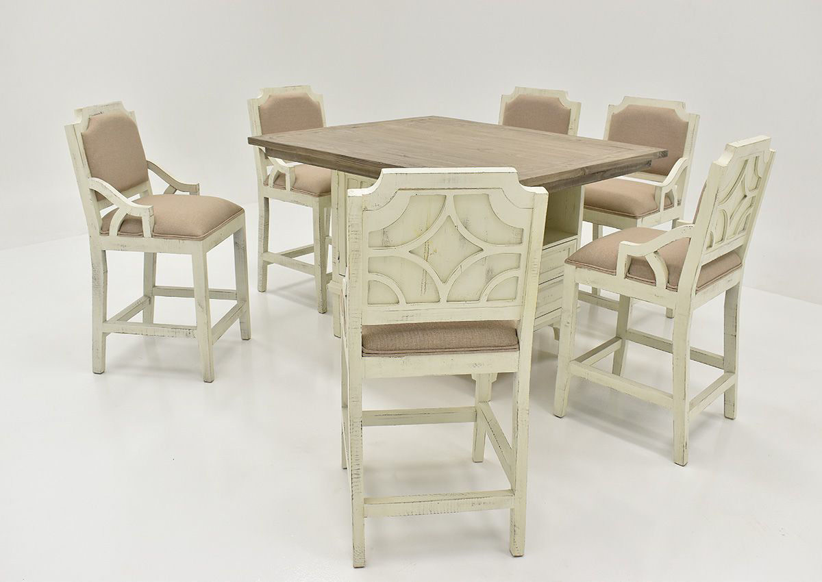 Westgate 7 Piece Pub Dining Table Set - Rustic White | Home Furniture ...