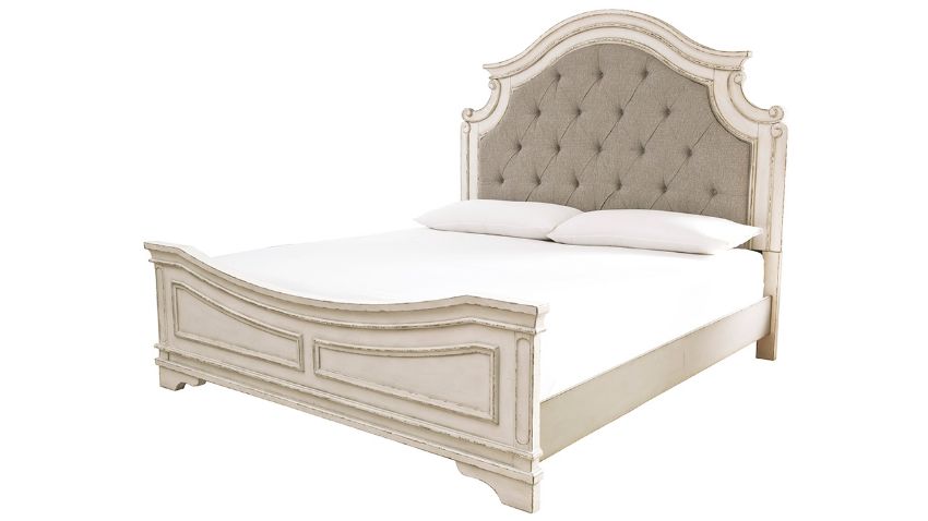 Realyn King Size Upholstered Panel Bed - Off White | Home Furniture ...