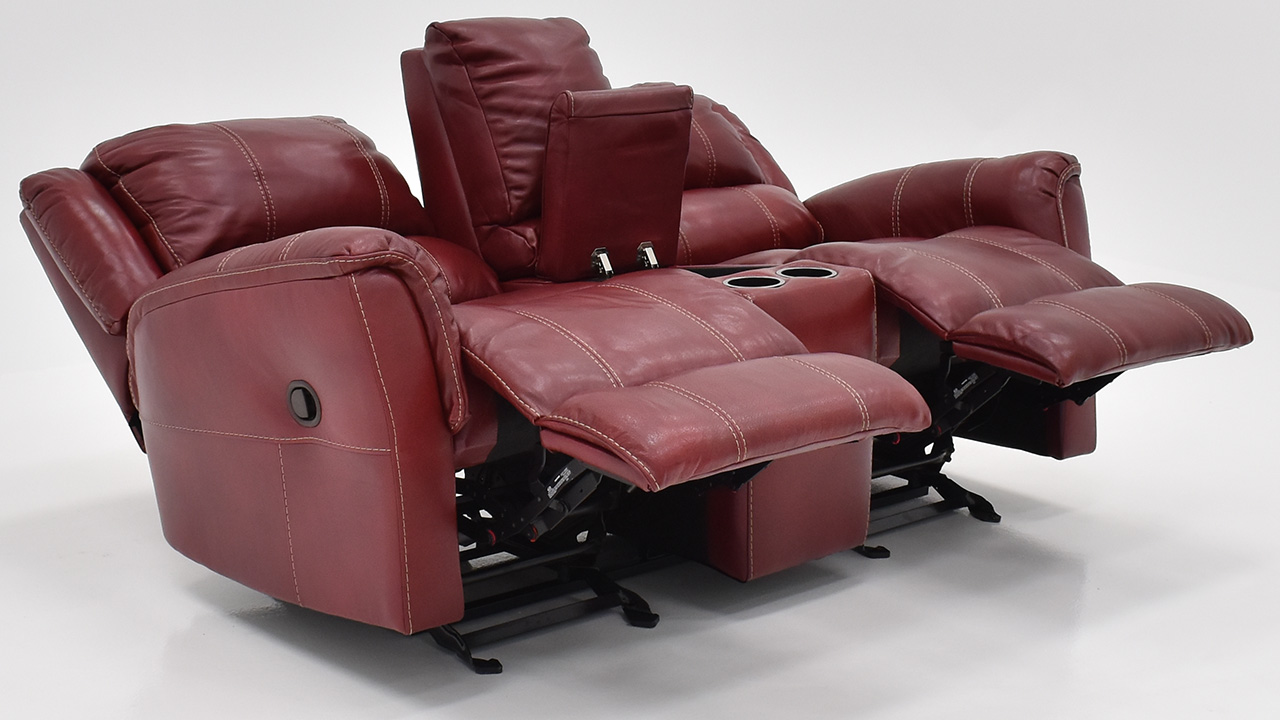 Mercury Glider Reclining Leather Loveseat - Merlot Red | Home Furniture ...
